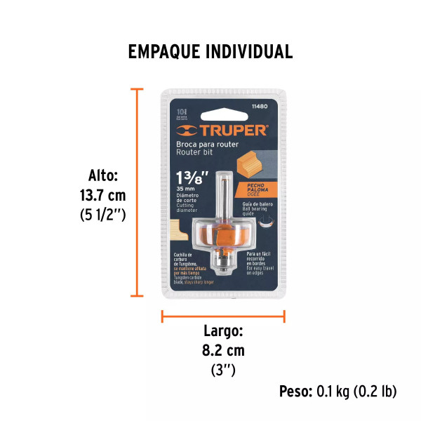 Broca para router, pecho paloma 1-3/8" | Truper