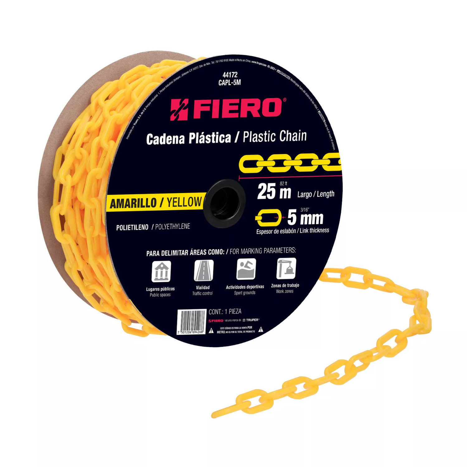 Metro de cadena plástica 5 mm, 25m carrete | Fiero