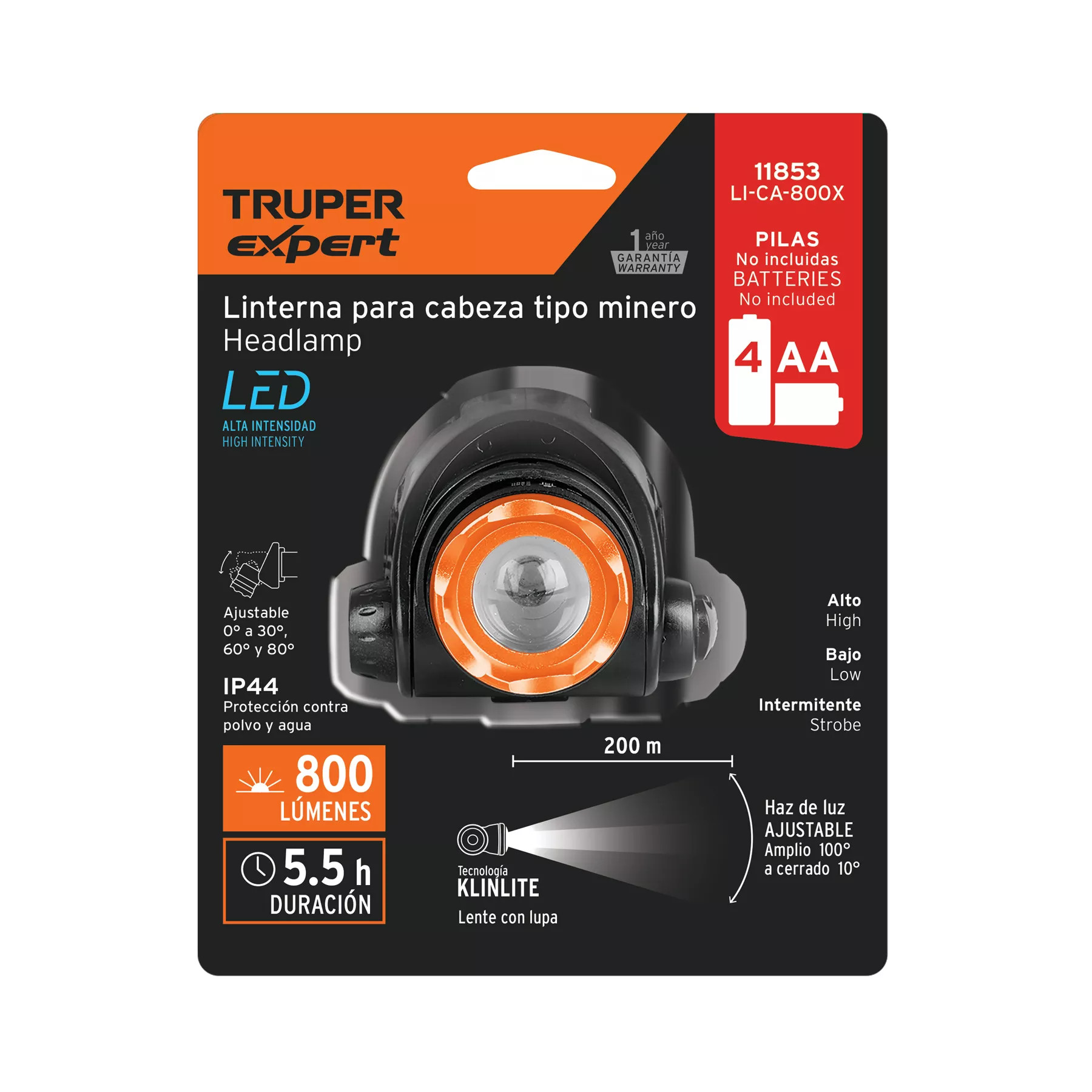 Linterna minero LED 800 lm, 4 pilas AA | Truper Expert