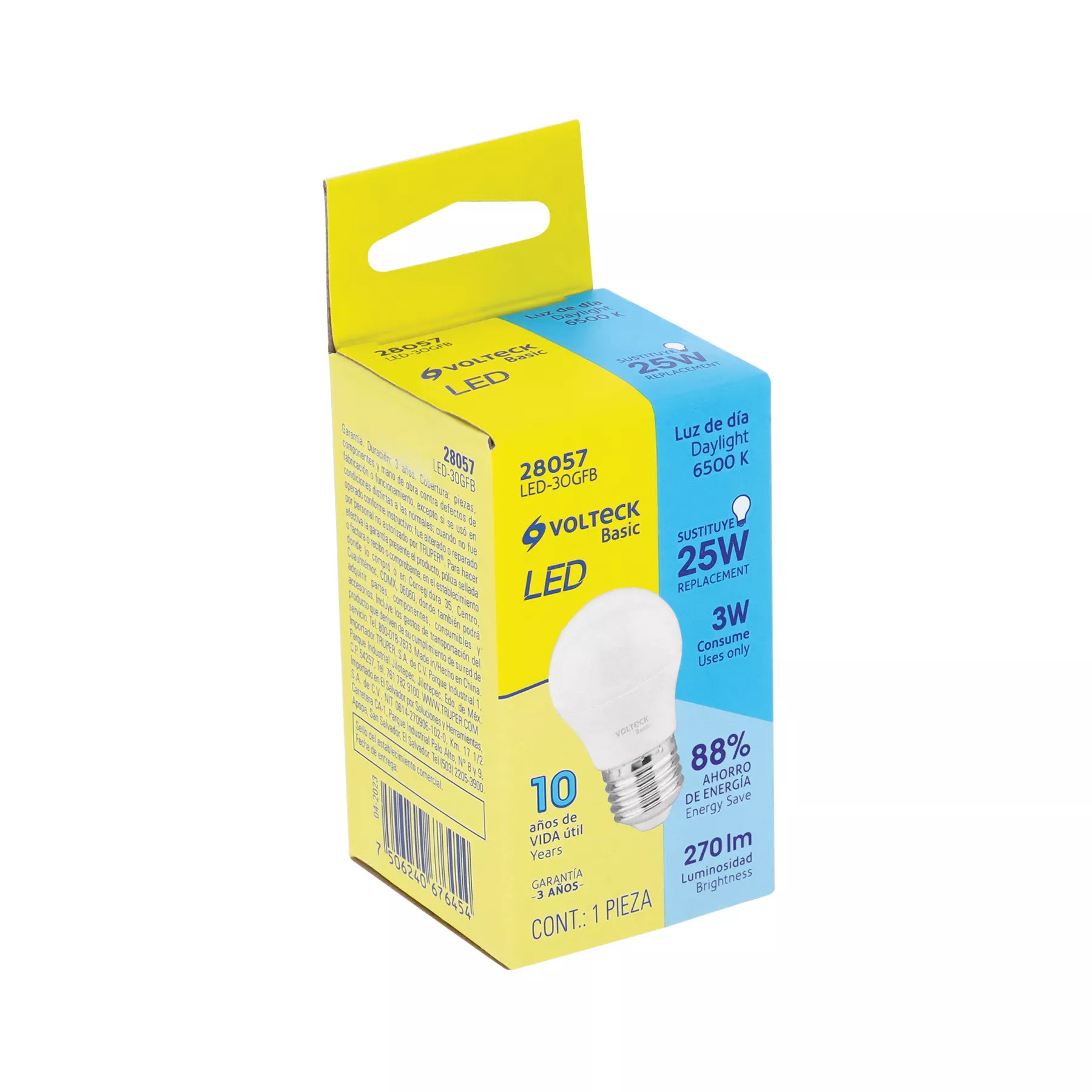 Lámpara LED bulbo G45 3 W luz día, caja, Basic | Volteck