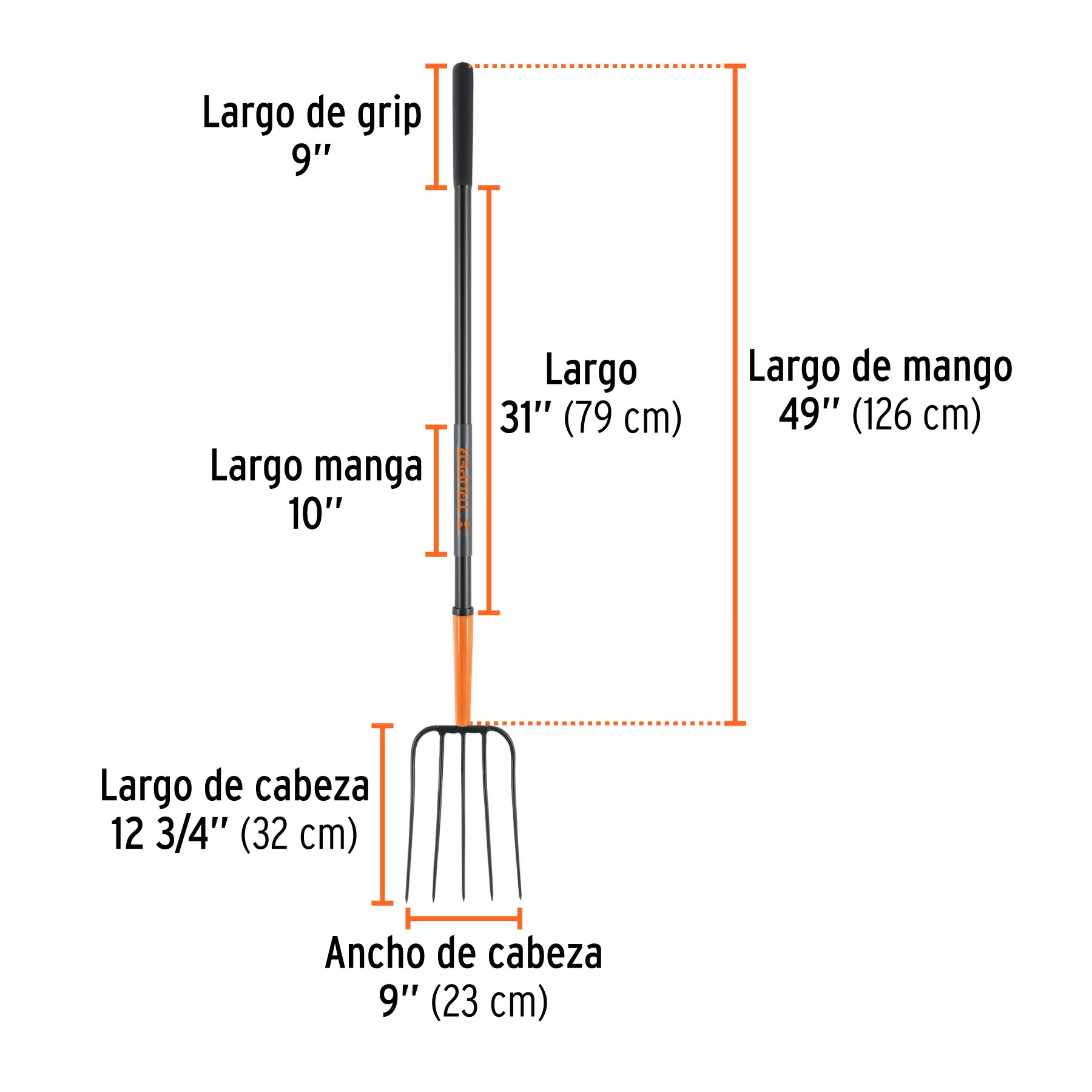 Bieldo para paja 5 dientes, mango largo 48" | Truper