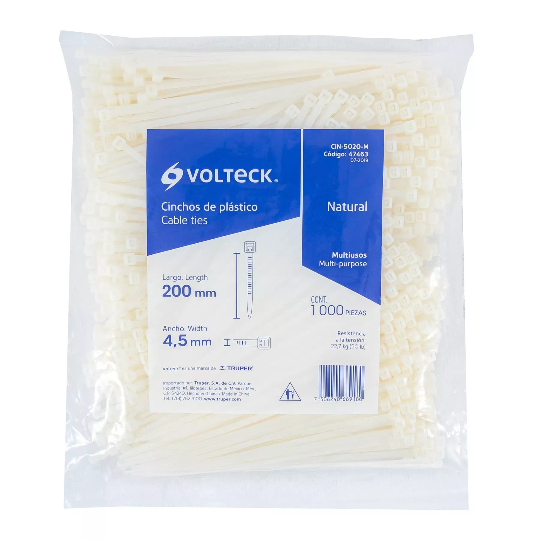 Cinchos Plásticos 200x4.5mm Naturales | Volteck