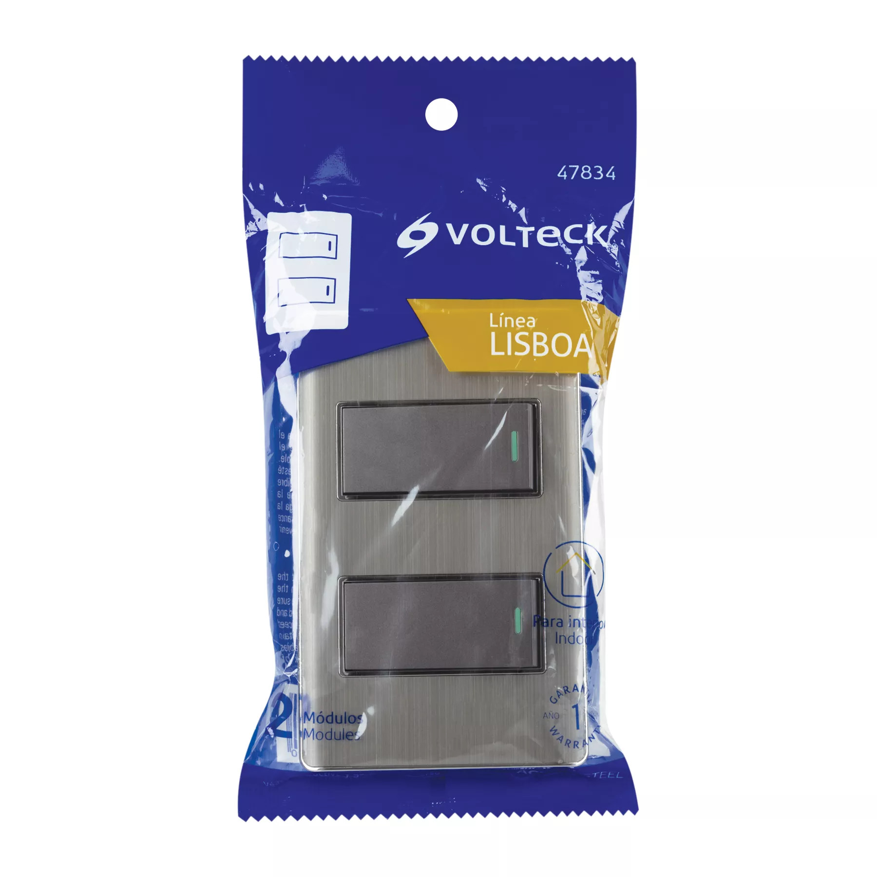 Placa armada acero inox 2 interruptores Lisboa... | Volteck